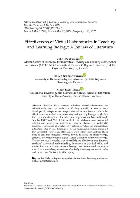 Pdf Effectiveness Of Virtual Laboratories In Teaching And Learning