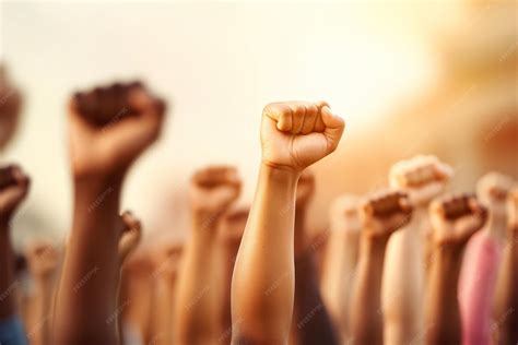 Punhos Mãos Para O Céu Grupo De Mãos Levantadas Conceito De Unidade