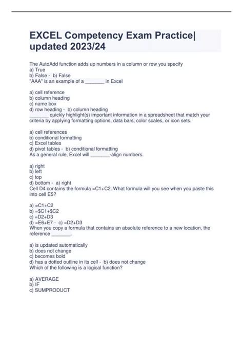 Excel Competency Exam Practice Updated 202324 Excel Competency Stuvia Us Excel Competency Exam Practice Updated 202324 Excel Competency Stuvia Us