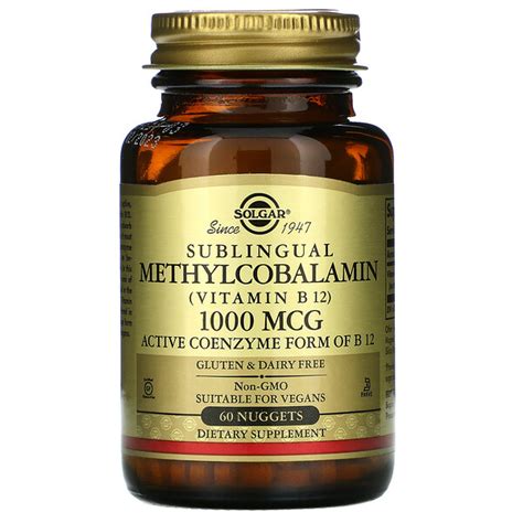 Solgar, Sublingual Methylcobalamin (Vitamin B12), 1,000 mcg, 60 Nuggets ...
