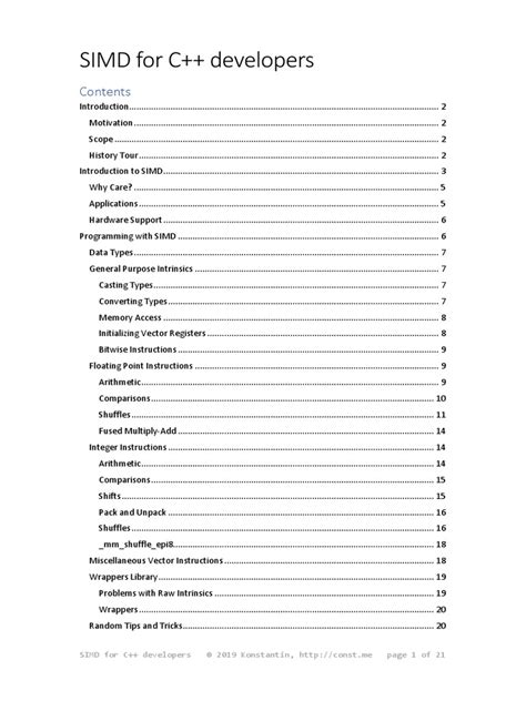 Simd For C Developers © 2019 Konstantin Const Me Page 1 Of 21 Pdf Central