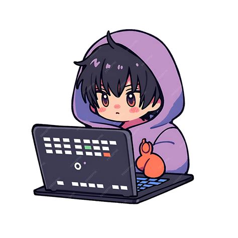 Premium Photo A Sticker Of A Boy Coding On A Computer Anime S Creative Design Bold Line Cute