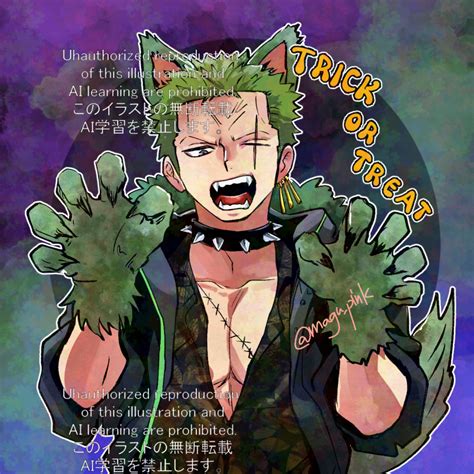 Magu Pink Roronoa Zoro One Piece Highres 1boy Black Jacket Collar