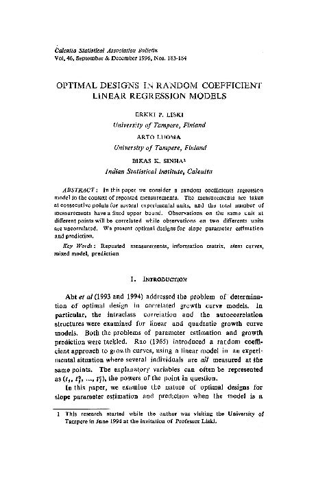 pdf optimal designs in random coefficient linear regression models