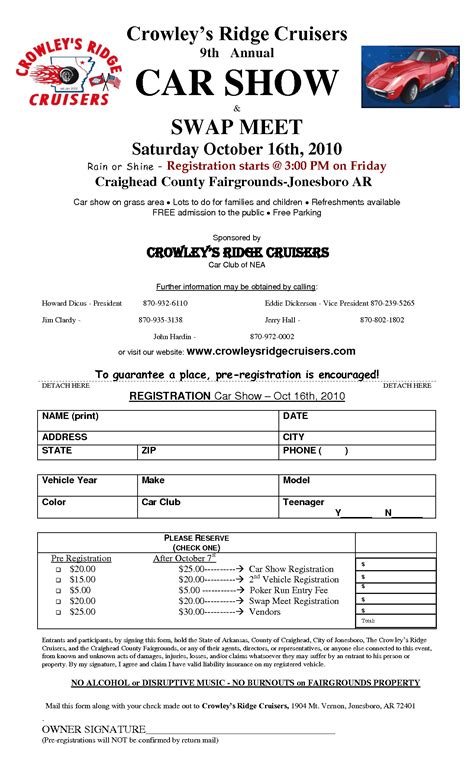 Printable Car Show Registration Form Template