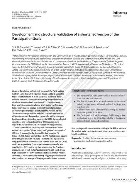 Fillable Online Development And Structural Validation Of A Shortened