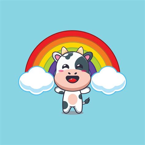 Linda Vaca Con Arco Iris Dibujos Animados Ilustración 53098225 Vector En Vecteezy