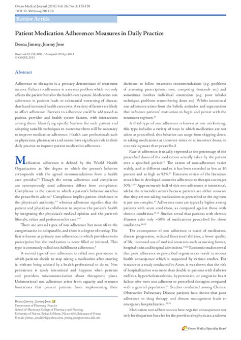 Pdf Patient Medication Adherence Measures In Daily Practice