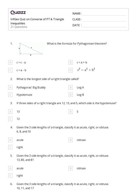 50 Converse Pythagoras Theorem Worksheets For 10th Grade On Quizizz Free And Printable