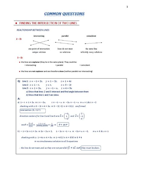 Intersecting And Skewed Example Vectors Pdf Plane Geometry Line