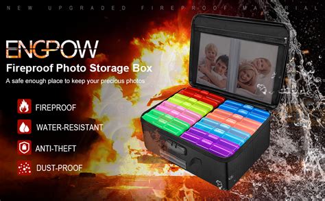 ENGPOW Fireproof Photo Storage Box With Inner X Photo Cases Multi Colored Photo