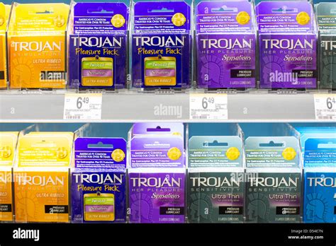 Trojan Condom Products On Display At A Walgreens Flagship Store Stock