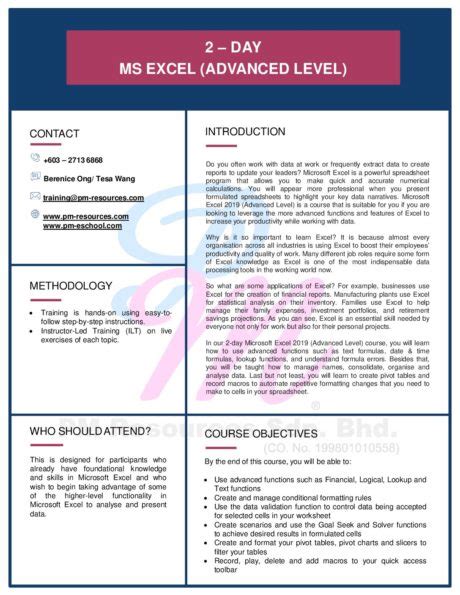Outline Ms Excel Advanced Level Pm Eschool