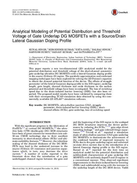 Pdf Analytical Modeling Of Potential Distribution And Threshold