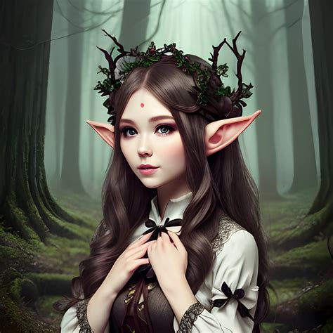 Pretty Elf Dark Forest Pretty Face With Elegant Bow Gentle