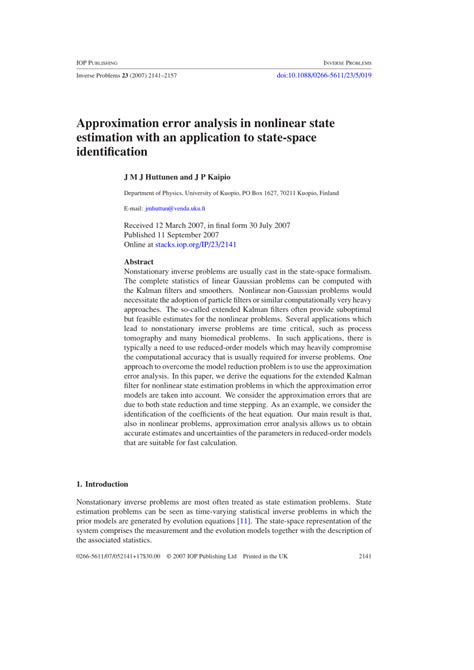 Pdf Approximation Error Analysis In Nonlinear State Estimation With