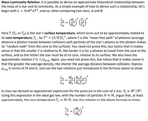 solved mass luminosity relation it is possible to derive an