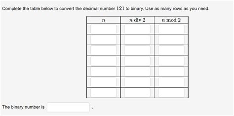 Solved Complete The Table Below To Convert The Decimal Chegg