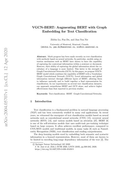 Vgcn Bert Augmenting Bert With Graph Embedding For Text Classification