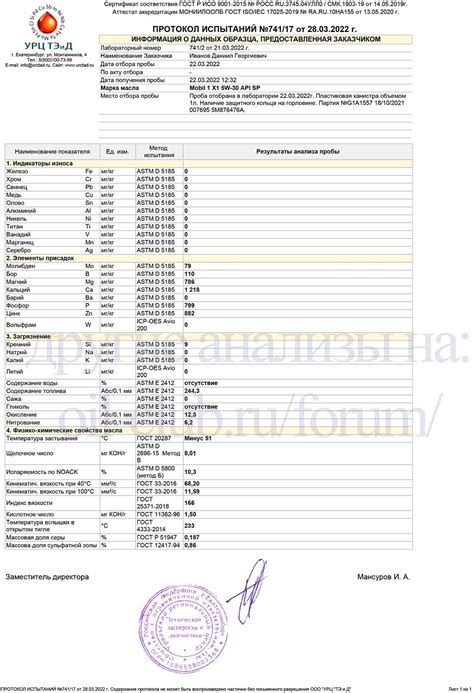 Mobil 1 X1 5W-30 API SP свежее - Лабораторные анализы - Свежие - Форум ...
