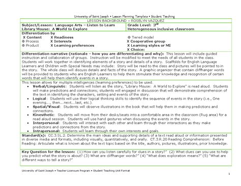 1 Library Mouse Lesson Plan University Of Saint Joseph • Teacher