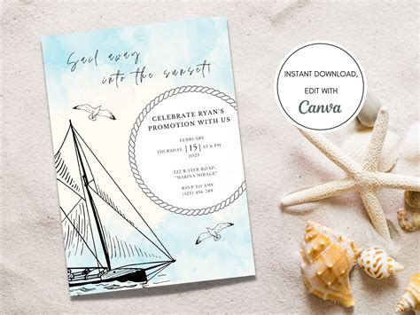 Boat Party Invitation Template Canva Editable Text Nautical Party