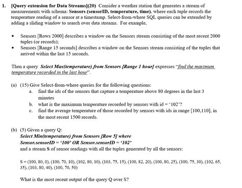 Solved Query Extension For Data Streams Consider A Chegg Com
