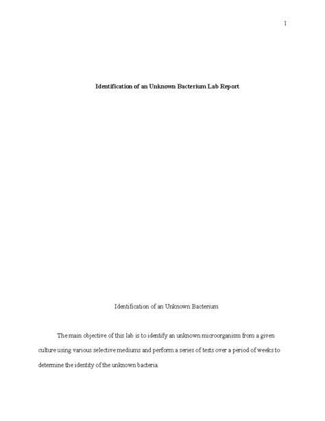Identification Of An Unknown Bacterium Lab Report Identification Of