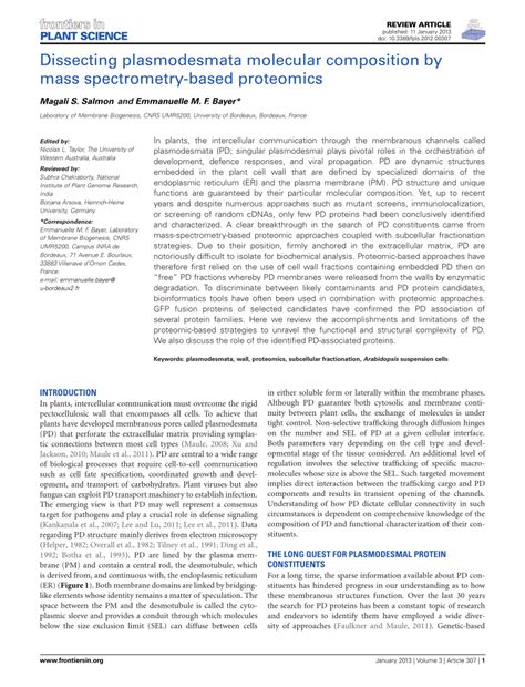 Pdf Dissecting Plasmodesmata Molecular Composition By Mass