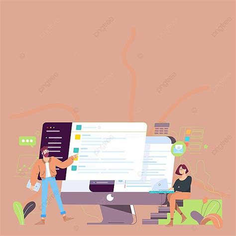 Couple Assisting Each Other On Computer Work Characters Wallpaper Planning Vector Characters