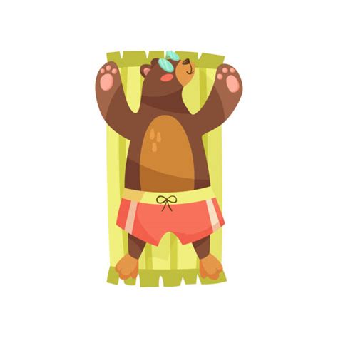 190 Cute Cartoon Bear Relaxing At The Beach Stock Illustrations