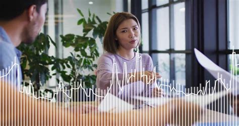 Image Of Data Processing Over Diverse Colleagues Discussing Work In