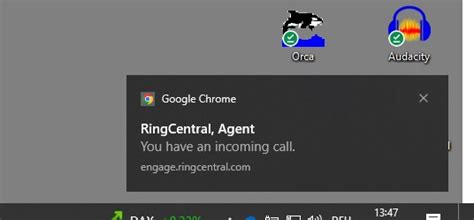 rcx incoming call pops up in front of all the applications