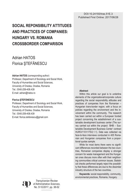 Pdf Social Reponsibility Attitudes And Practices Of Companies
