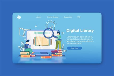 Modern Flat Design Vector Illustration Digital Library Landing Page