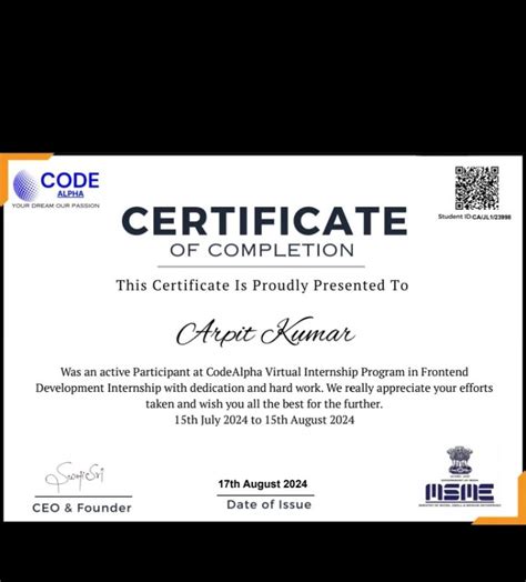 Arpit Kumar On Linkedin Codealpha Frontened Webdevelopment