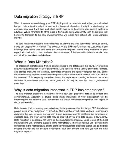 Data Migration Strategy In Erppdf Databases Computer Software And