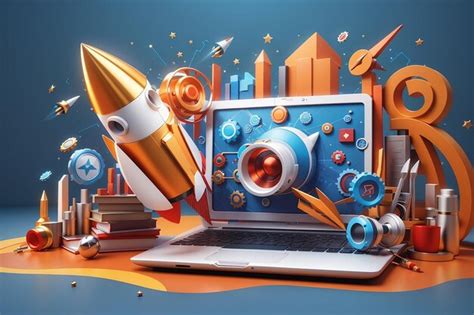 Premium Photo 3d Seo Optimization With Rocket For Marketing Social Media Concept Interface For