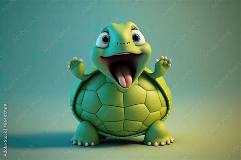 Generative Ai Cute 3d Cartoon Turtle Character Stock Illustration Adobe Stock
