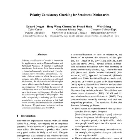 Polarity Consistency Checking For Sentiment Dictionaries Acl Anthology