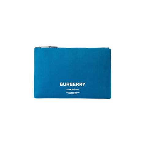 버버리 호스페리 프린트 지퍼 파우치 담손 블루 Burberry Kream