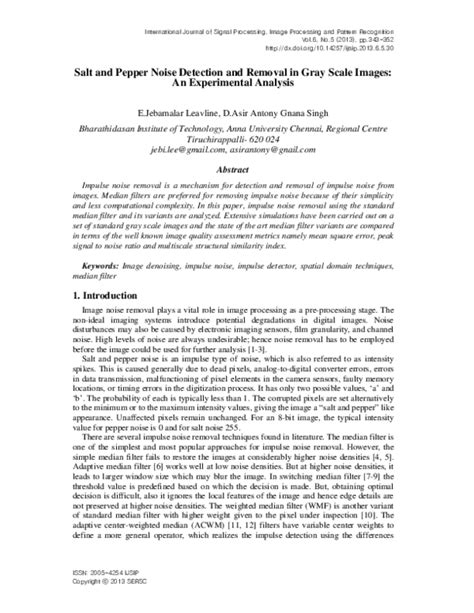 Pdf Salt And Pepper Noise Detection And Removal In Gray Scale Images An Experimental Analysis