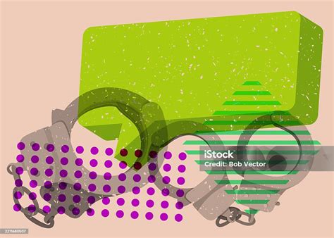 Risograph 기하학적 모양의 말풍선이 있는 수갑 트렌디한 Riso Graph의 개체는 기하학 요소가 있는 질감 스타일 디자인을 인쇄합니다 Brand Name