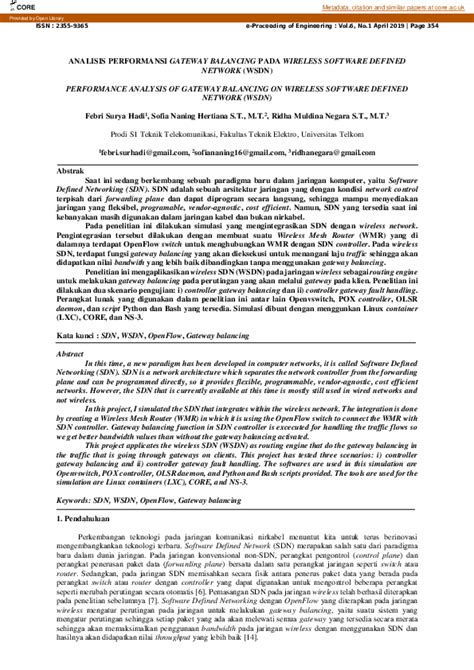 Pdf Analisis Performansi Gateway Balancing Pada Wireless Software Defined Network Wsdn