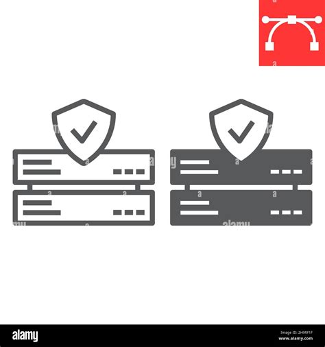 data protection line and glyph icon database and shield server