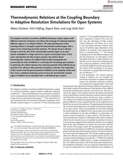 pdf thermodynamic relations at the coupling boundary in adaptive