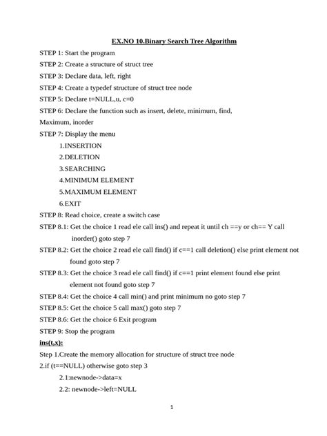 Binary Search Tree Ex No 10 Algorithm Pdf Computer Programming