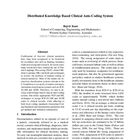 Distributed Knowledge Based Clinical Auto Coding System Acl Anthology
