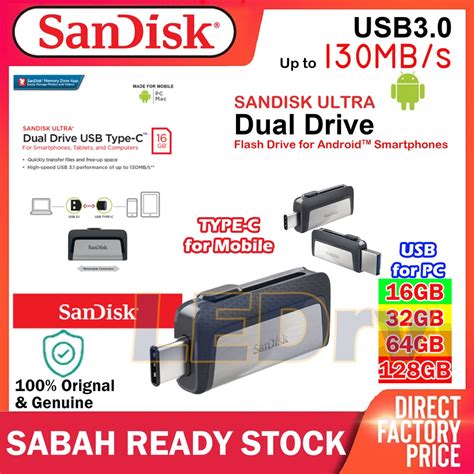 Sandisk Ultra Dual Otg Usb 31 Type C Flash Drive For Android Mobile Pc 16gb32gb64gb128gb