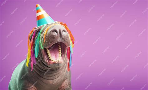 Premium Ai Image A Hippo Wearing A Party Hat And A Party Hat With The